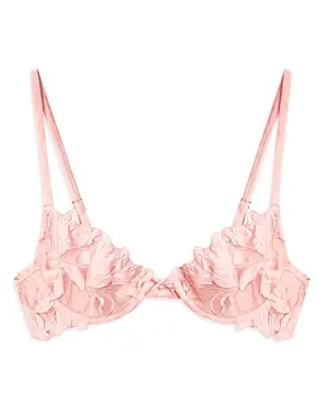 FLEUR DU MAL Lily Embroidered Plunge Demi Bra Pink Lady