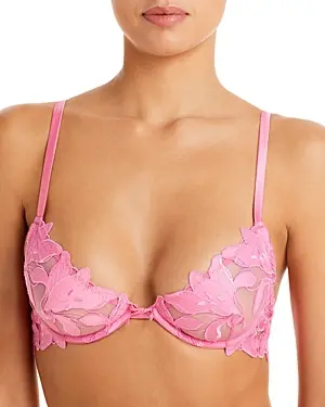 FLEUR DU MAL Lily Embroidered Plunge Demi Bra Pink Lemonade