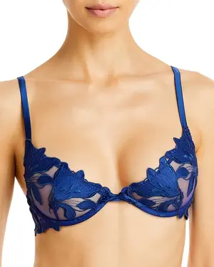 FLEUR DU MAL Lily Embroidered Plunge Demi Bra Starry Blue