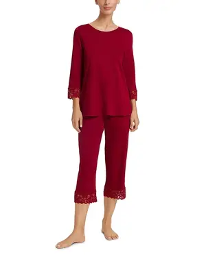 Hanro Moments Cropped Pajama Set - Red Dahlia
