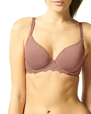 Simone Perele Caresse 3d Plunge Lace Underwire Bra Coco Brown