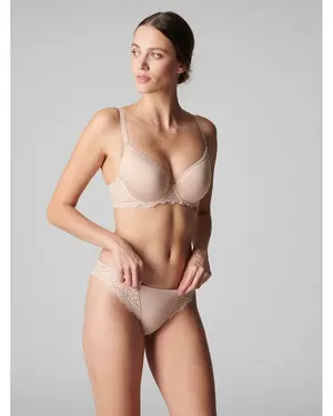 Simone Perele Caresse 3d Plunge Lace Underwire Bra - Peau Rose