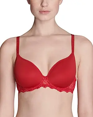 Simone Perele Caresse 3d Plunge Lace Underwire Bra Tango Red