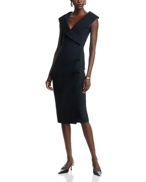 Chiara Boni La Petite Robe Draped Faux Wrap Midi Dress - Black