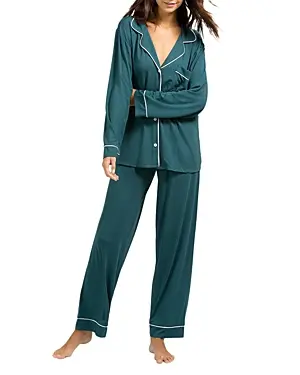 Eberjey Gisele Tencel Modal Long Pj Set Evergreen/ivory