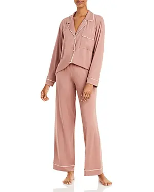 Eberjey Gisele Tencel Modal Long Pj Set Hazelnut/bone