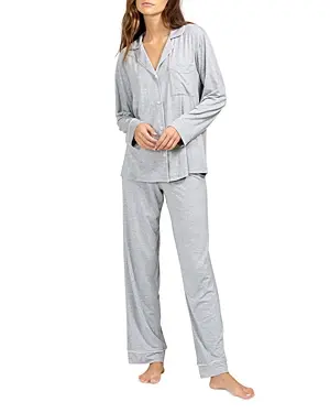 Eberjey Gisele Tencel Modal Long Pj Set Heather Grey/sorbet