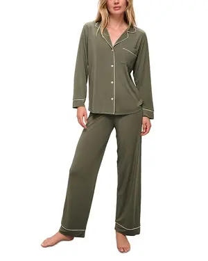 Eberjey Gisele Tencel Modal Long Pj Set Moss/ivory