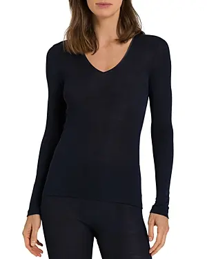 Hanro Woolen Silk Long Sleeve Shirt Deep Navy