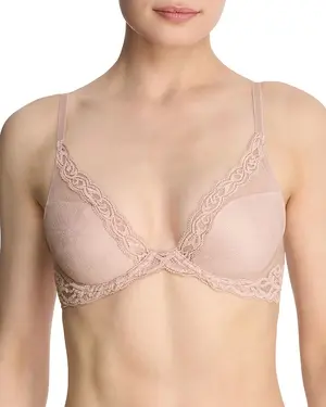 Natori Feathers Contour Plunge Bra - Rose Beige Lace/pink Pearl