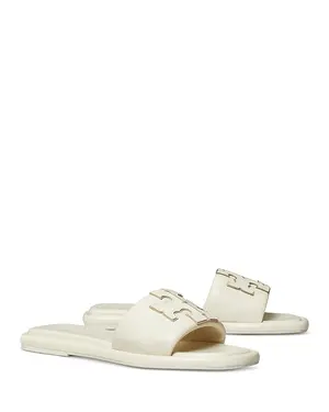 Tory Burch Double T Sport Slide Sandals - Light Cream
