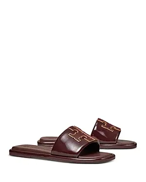 Tory Burch Double T Sport Slide Sandals Plum/ Gold