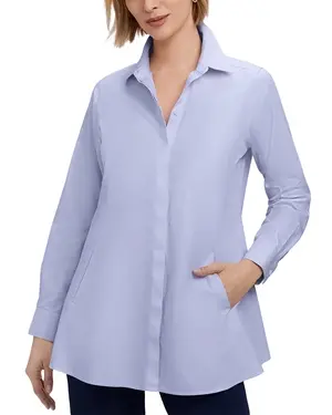 Foxcroft Cici Cotton Non-iron Tunic Shirt - Blue Wave