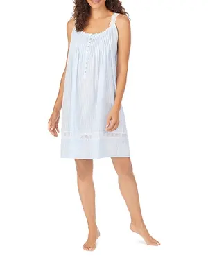 Eileen West Cotton Dobby Striped Chemise Nightgown - Blue