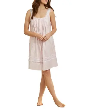 Eileen West Cotton Dobby Striped Chemise Nightgown - Blush