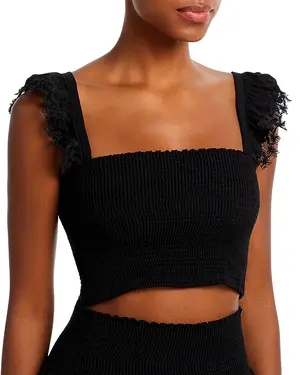 Peixoto Mariel Smocked Top Swim Cover-up - Black