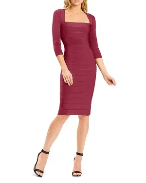 Herve Leger Icon Square Neck Bandage Dress - Dark Red