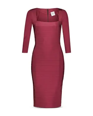 Herve Leger Icon Square Neck Bandage Dress - Dark Red