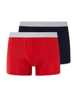 Hanro HANRO Essentials Cotton Blend Stretch Boxer Briefs Deep Navy/bright Red