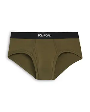 TOM FORD Cotton Blend Briefs Brown Olive