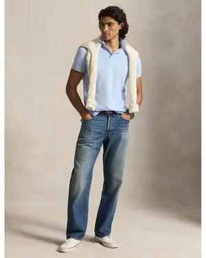 Polo Ralph Lauren Custom Slim Fit Mesh Polo Shirt - Pebble Blue
