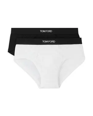 TOM FORD Cotton Blend Briefs, Set Of 2 - Black/white
