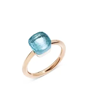Pomellato Nudo Ring In 18k Rose & White With London Blue And Diamond Pave - Topaz