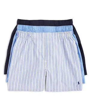 Polo Ralph Lauren Classic Fit Woven Boxers, Pack Of 3 - Blue Multi