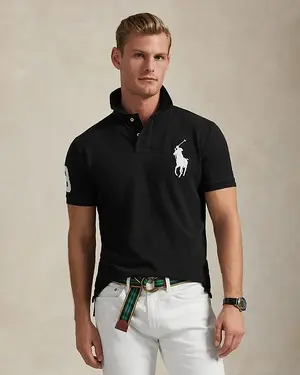 Polo Ralph Lauren Big Pony Custom Slim Fit Mesh Polo Shirt - Black