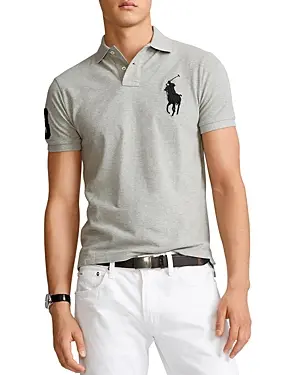 Polo Ralph Lauren Big Pony Custom Slim Fit Mesh Polo Shirt Heather Gray