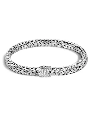 John Hardy John Hardy Classic Chain Bracelet With Diamond Pave White/silver