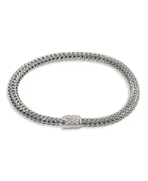 John Hardy John Hardy Classic Chain Extra Small Bracelet With Diamond Pave White/silver