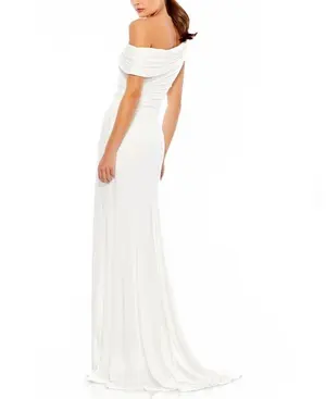 Mac Duggal Foldover Off-the-shoulder Slit Gown - White