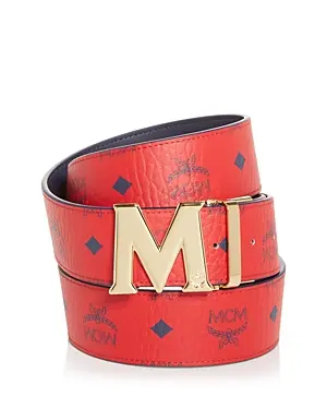 Mcm Claus Reversible Belt Navy/candy Red