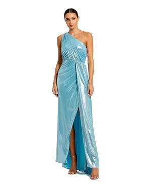 Mac Duggal Metallic Draped One-shoulder Gown - Ice Blue