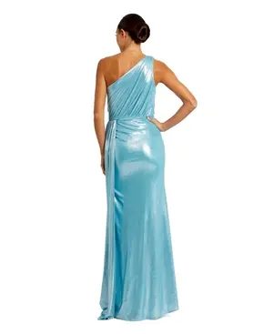 Mac Duggal Metallic Draped One-shoulder Gown - Ice Blue