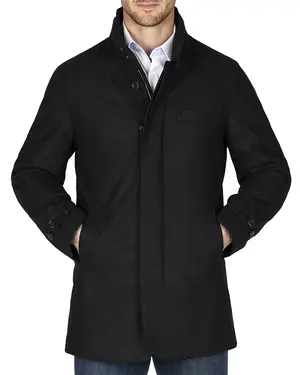 NORWEGIAN WOOL Down Filled Wool & Cashmere Herringbone Car Coat - Black