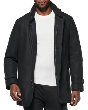 NORWEGIAN WOOL Down Filled Wool & Cashmere Herringbone Car Coat - Black
