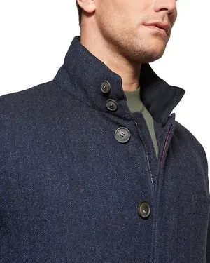 NORWEGIAN WOOL Down Filled Wool & Cashmere Herringbone Car Coat - British Blue Herringbone