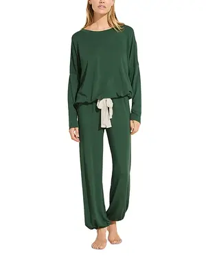 Eberjey Gisele Slouchy Pajama Set Forest Green Ivory