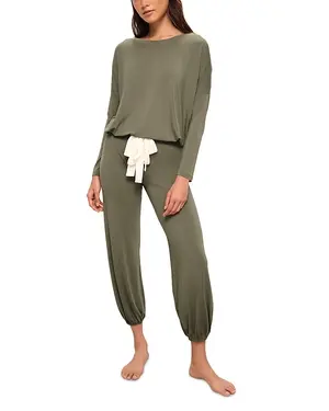 Eberjey Gisele Slouchy Pajama Set Moss/ivory