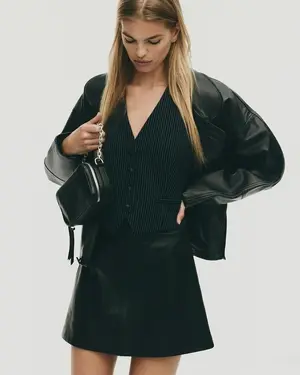 Whistles Leather Mini Skirt - Black