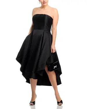 Aqua Mikado Strapless Midi Gown