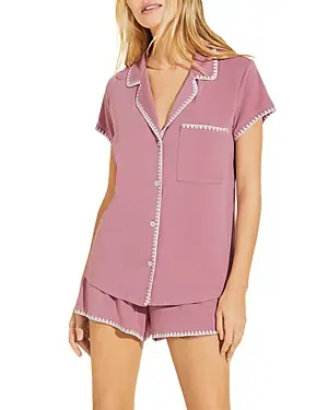 Eberjey Frida Whipstitch Short Pajama Set Acai/ivory