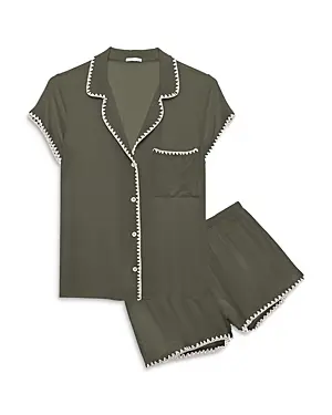Eberjey Frida Whipstitch Short Pajama Set Avocado/arose
