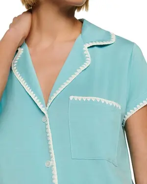 Eberjey Frida Whipstitch Pajama Set - Blue Lagoon/ivory
