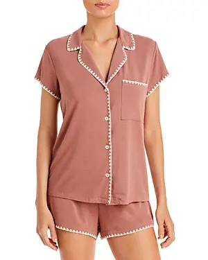 Eberjey Frida Whipstitch Short Pajama Set Hazelnut/bone