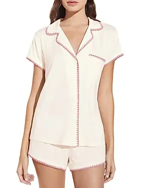 Eberjey Frida Whipstitch Short Pajama Set Ivory Fox Glove