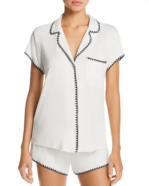 Eberjey Frida Whipstitch Short Pajama Set Ivory/navy