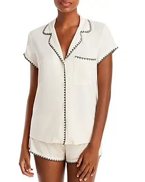 Eberjey Frida Whipstitch Short Pajama Set Kelp/bone